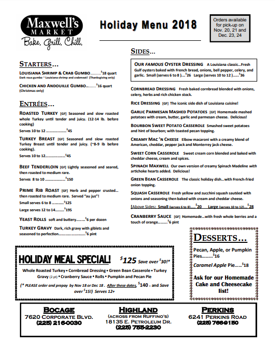 Holiday Menu - Maxwell's Market