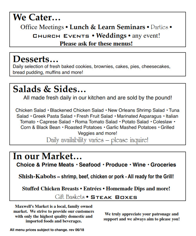 Deli Menu - Maxwell's Market