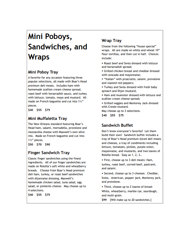 Deli Menu – Maxwell's Market