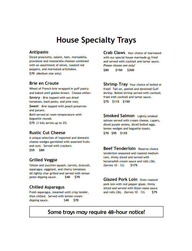 Party Tray And Catering Menus - Maxwell's Market