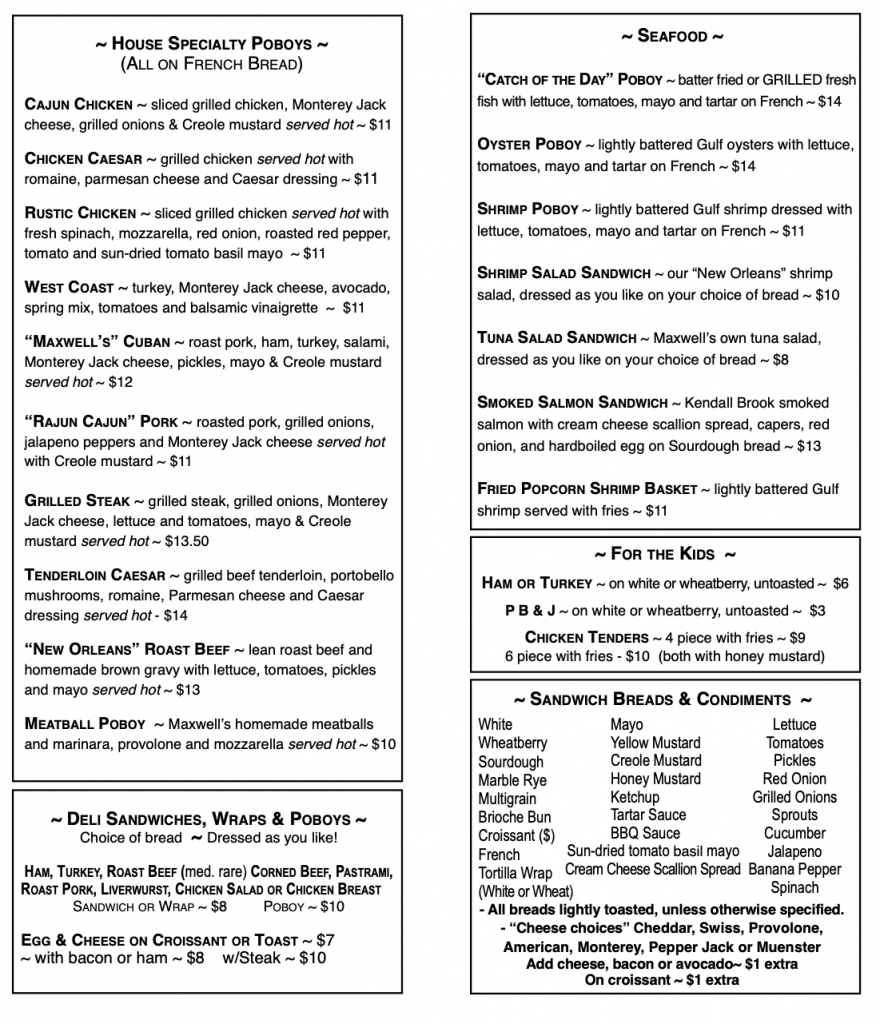 Deli Menu – Maxwell's Market
