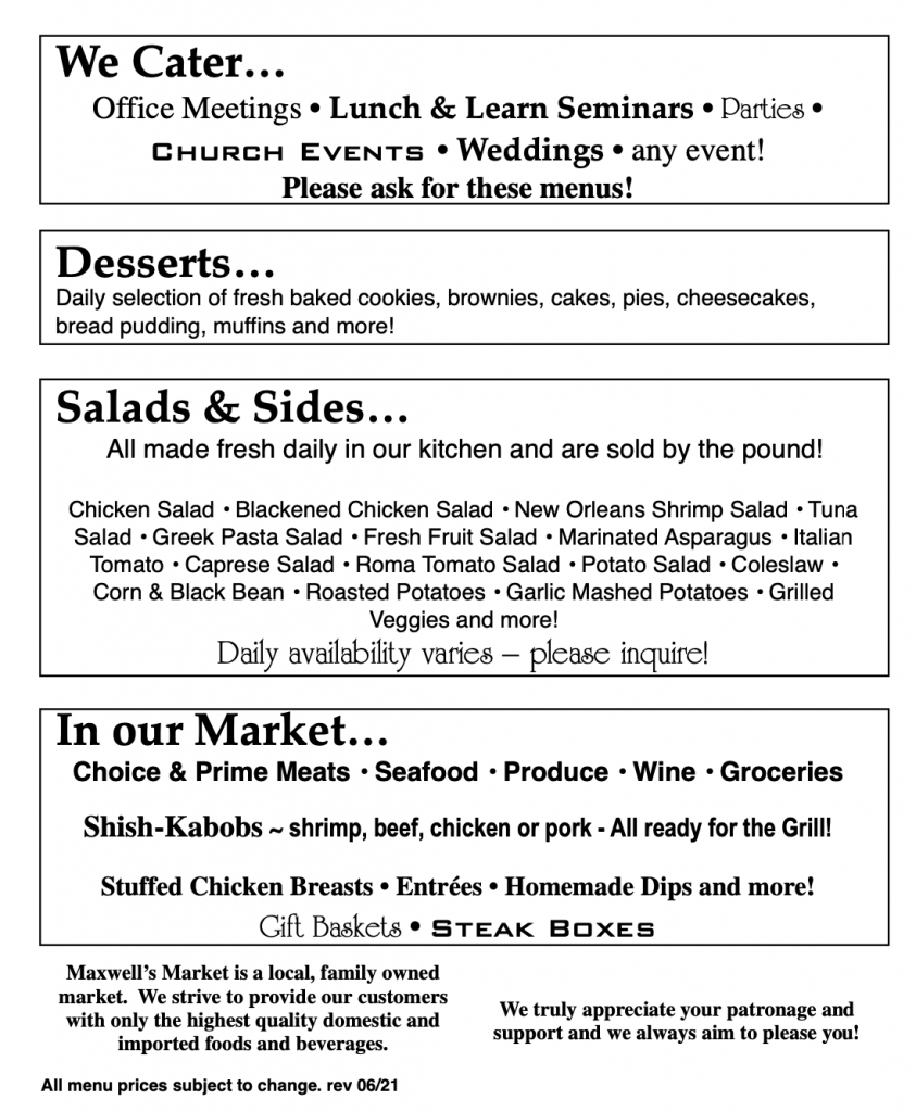Deli Menu – Maxwell's Market