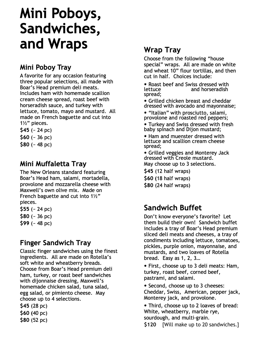 Party Tray And Catering Menus – Maxwell's Market