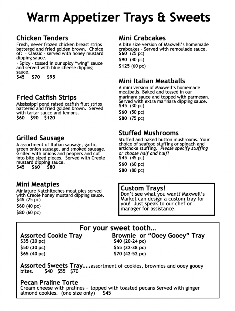 Party Tray And Catering Menus – Maxwell's Market