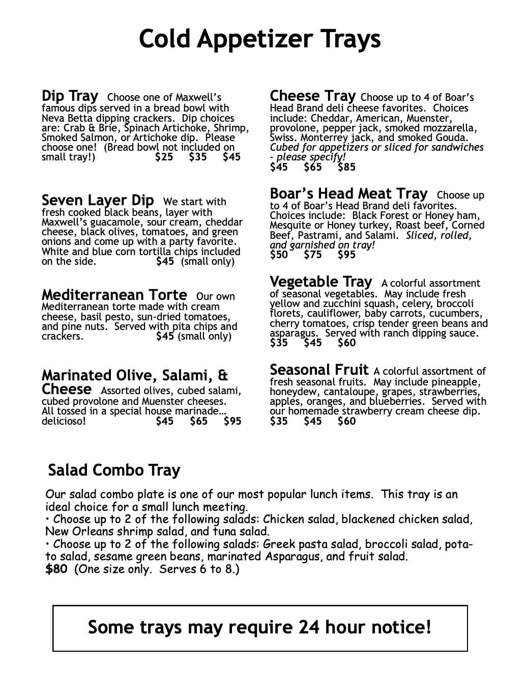 Party Tray And Catering Menus – Maxwell's Market