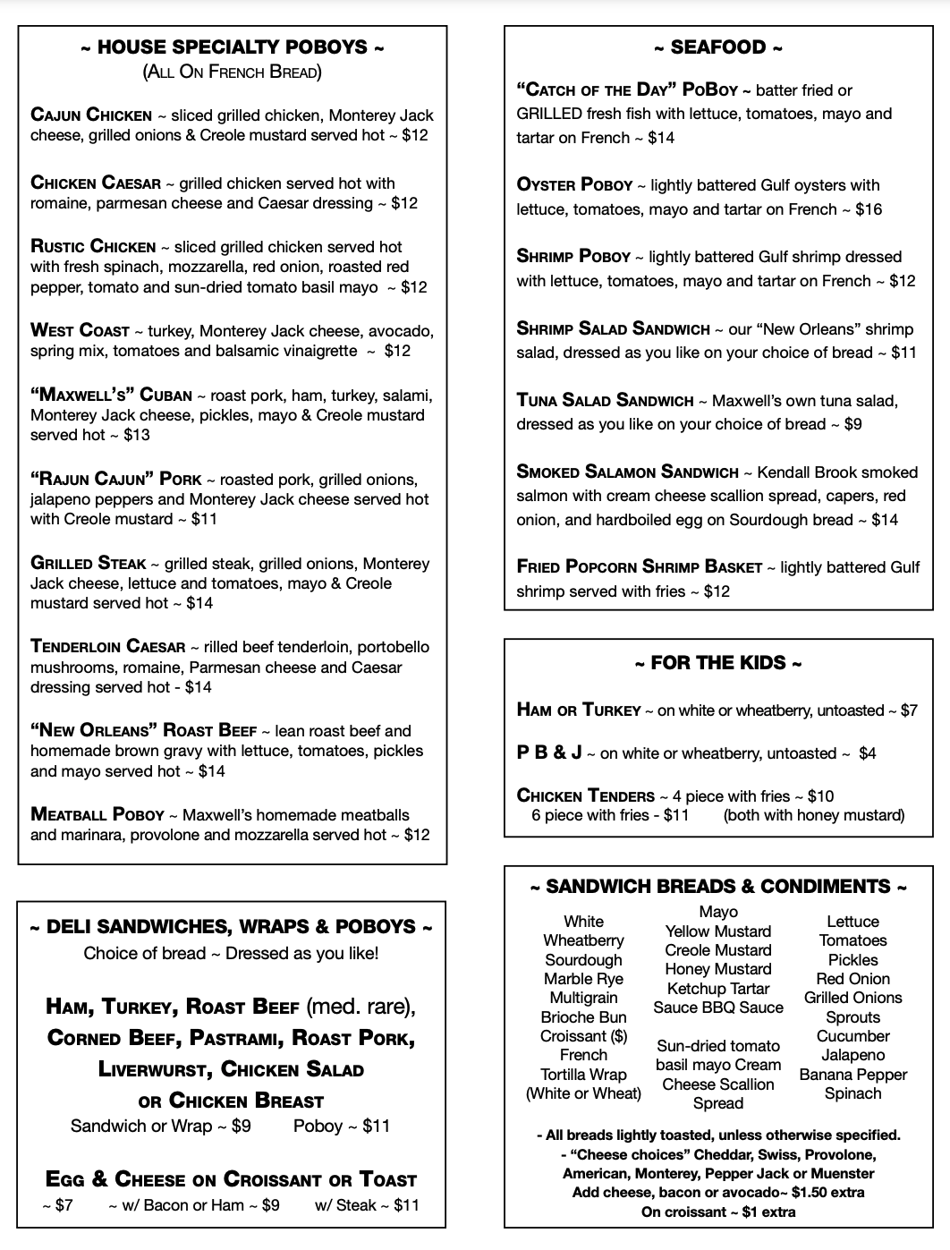 Deli Menu – Maxwell's Market