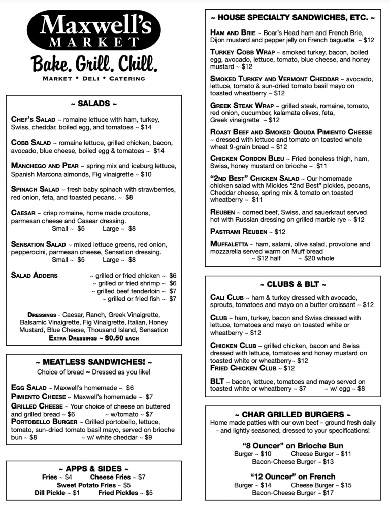 Deli Menu – Maxwell's Market