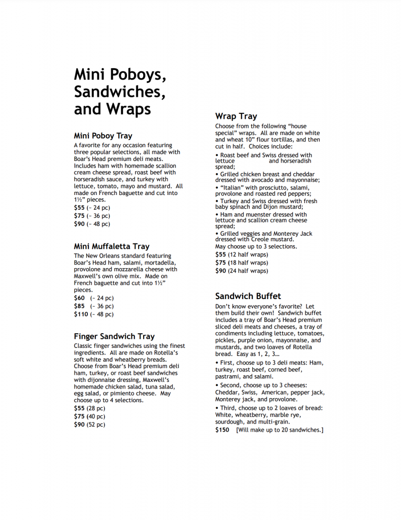 Party Tray And Catering Menus – Maxwell's Market