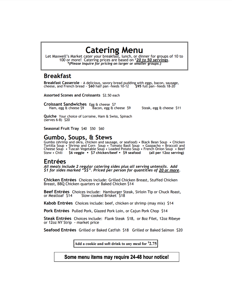 Party Tray And Catering Menus – Maxwell's Market