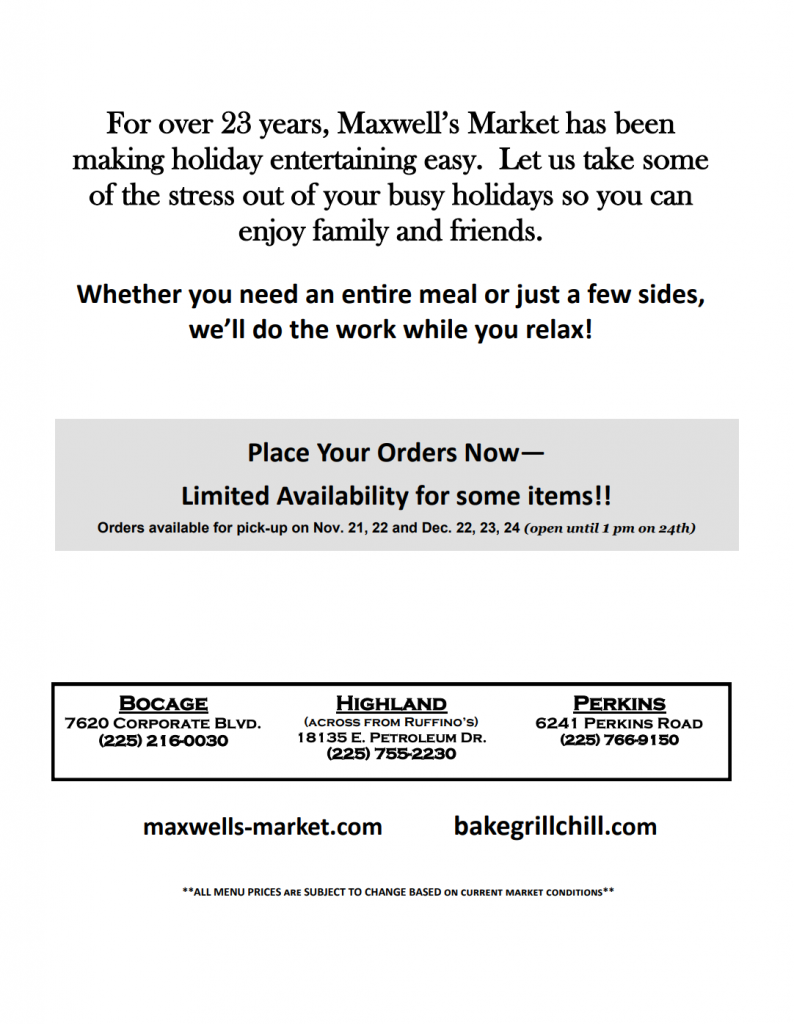 Holiday Menu – Maxwell's Market