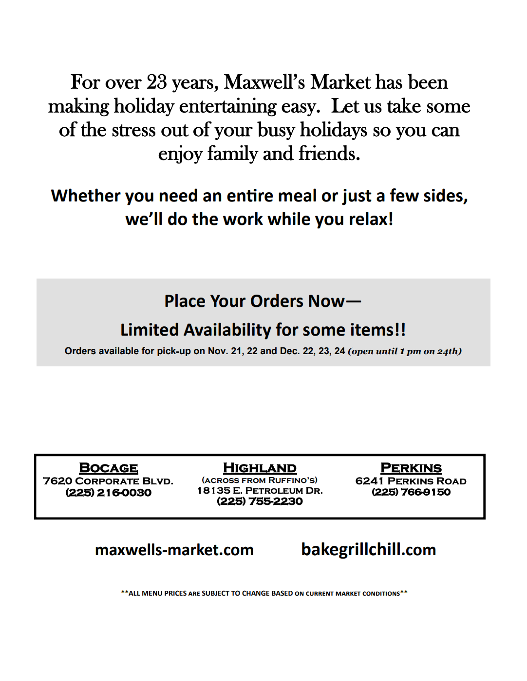 Holiday Menu – Maxwell's Market