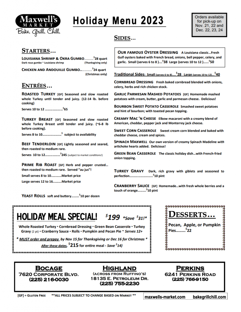 Holiday Menu – Maxwell's Market