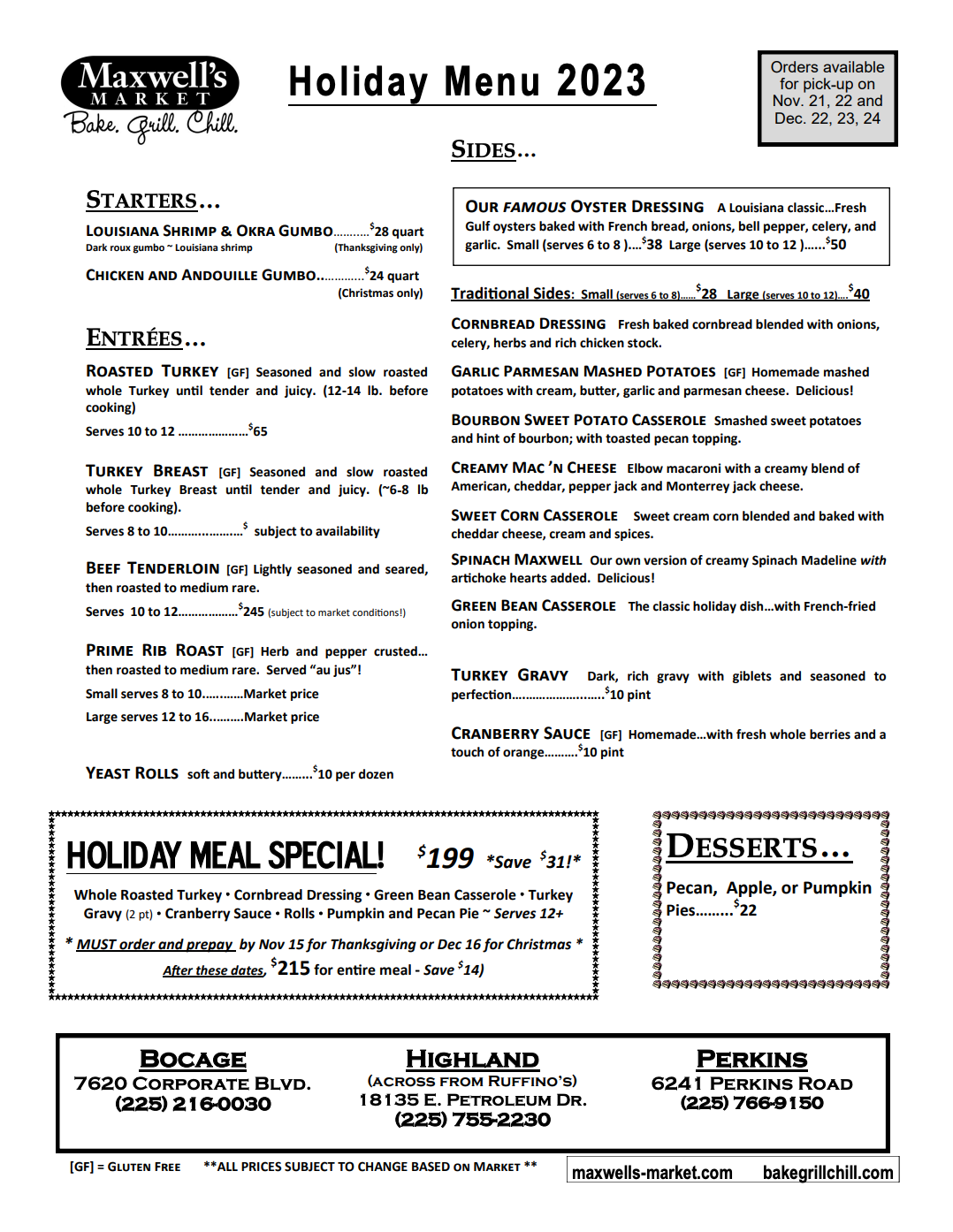 Holiday Menu – Maxwell's Market