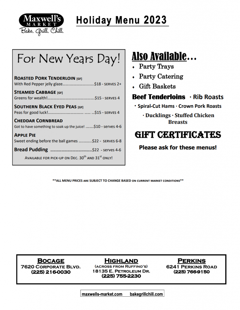 Holiday Menu – Maxwell's Market