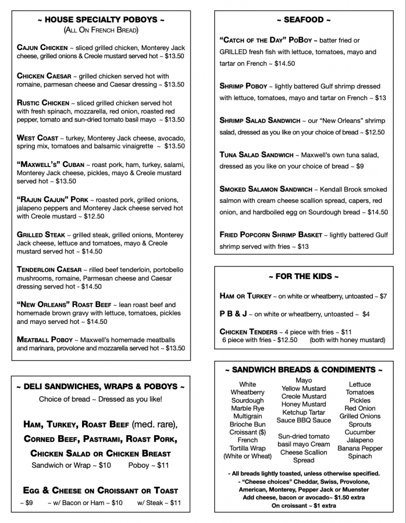 Deli Menu – Maxwell's Market